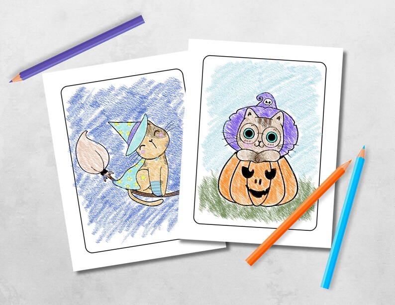 Spooky Cat Coloring Pages - Etsy