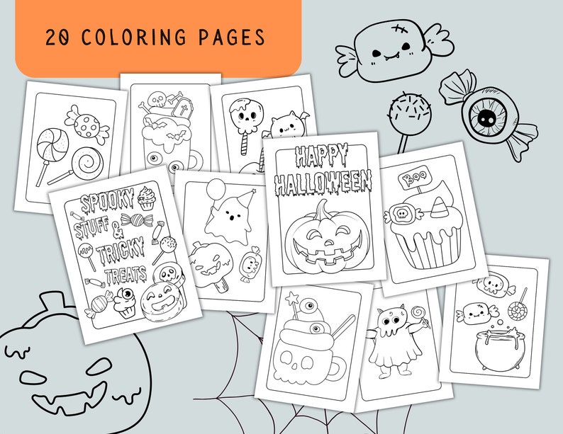 Spooky Stuff & Tricky Treats Halloween Coloring Pages - Etsy