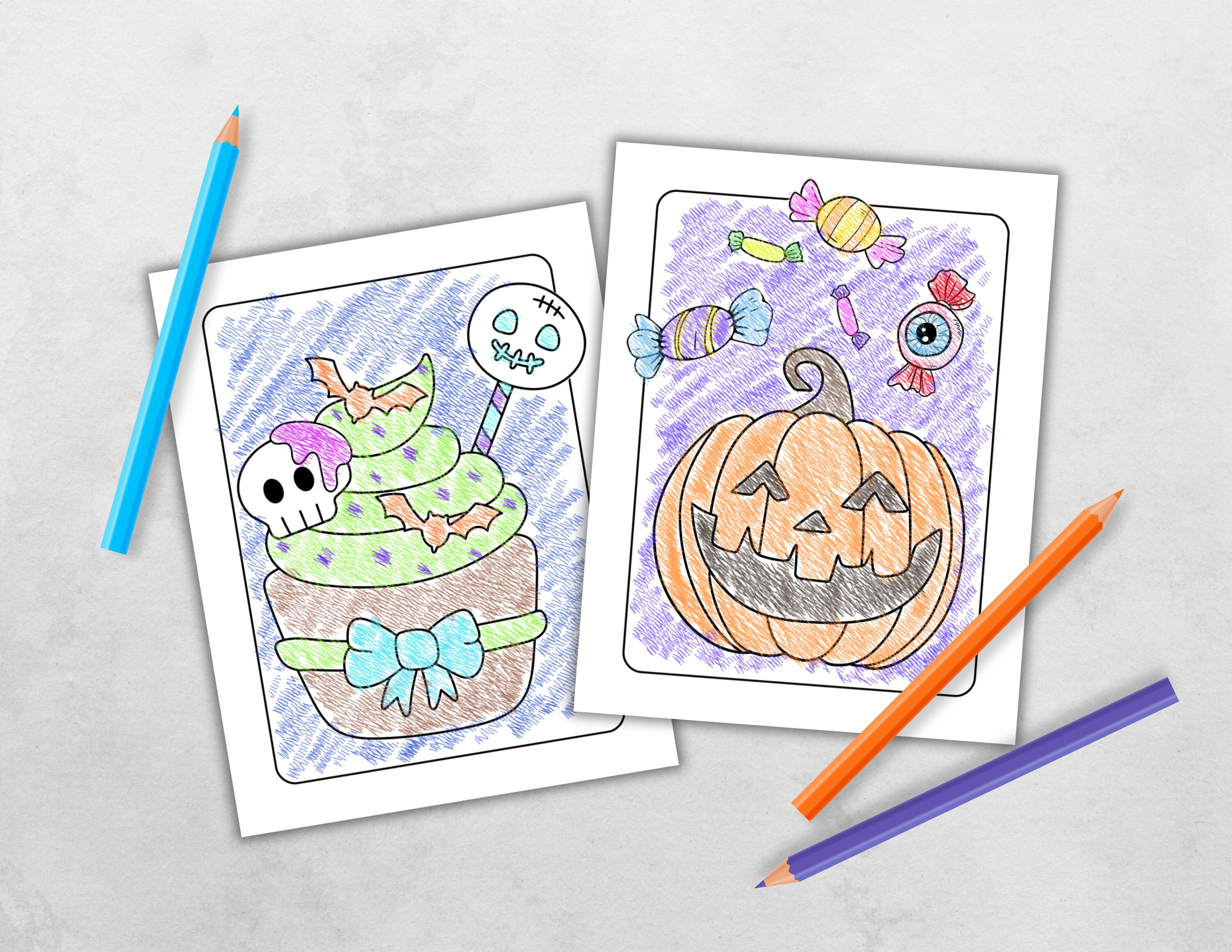 Spooky Stuff & Tricky Treats Halloween Coloring Pages - Etsy