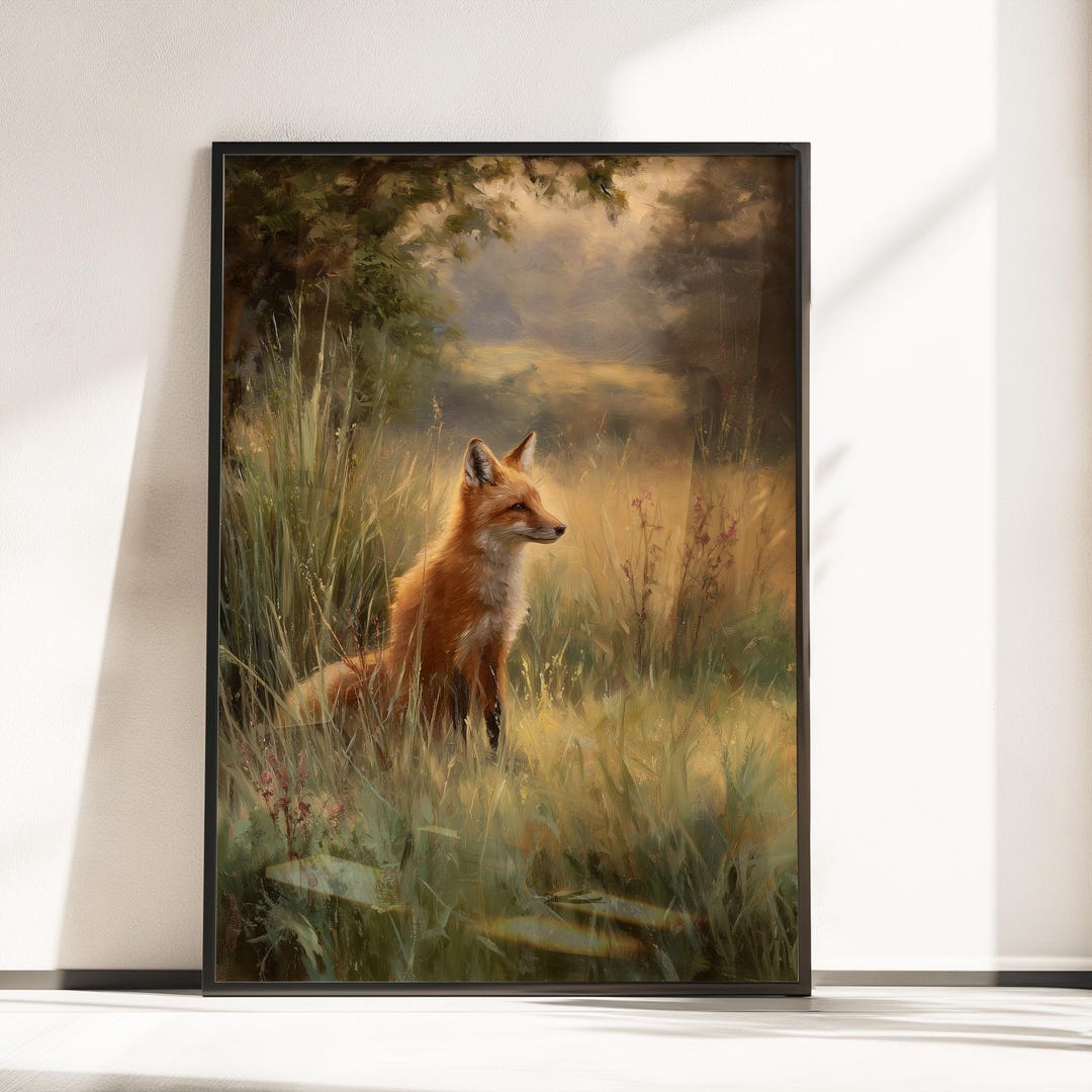 Red Fox Art Print: Rustic Woodland Animal Poster - Etsy