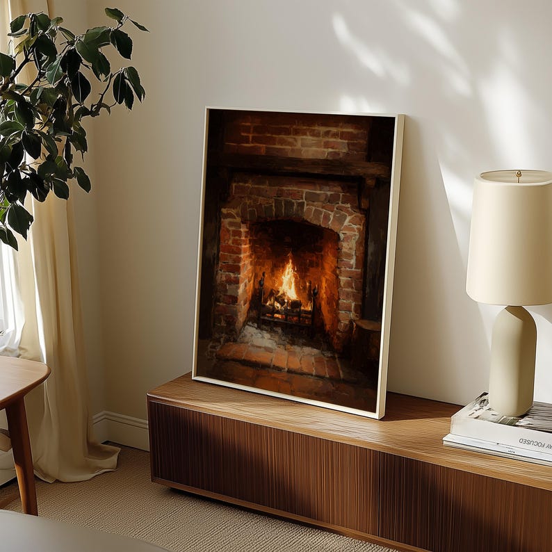 Cozy Fireplace Poster: Rustic Cottagecore Wall Art - Etsy