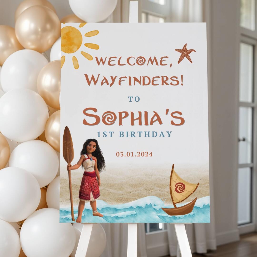 Moana Birthday Welcome Sign | Tropical Ocean Party Decor | Editable ...