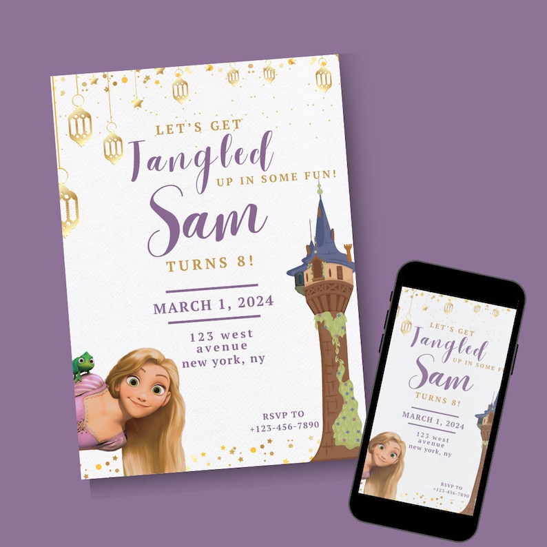 Rapunzel Birthday Invitation Disney Princess Invitation Tangled Theme ...