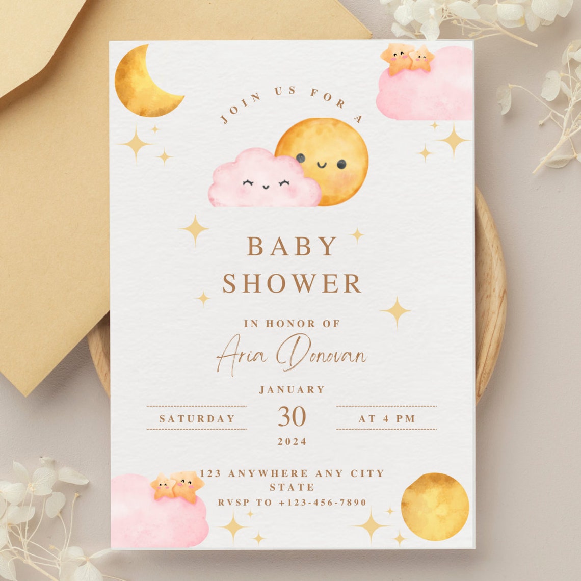 Cute Baby Shower Invitation Pink Baby Shower Girl Baby Shower ...