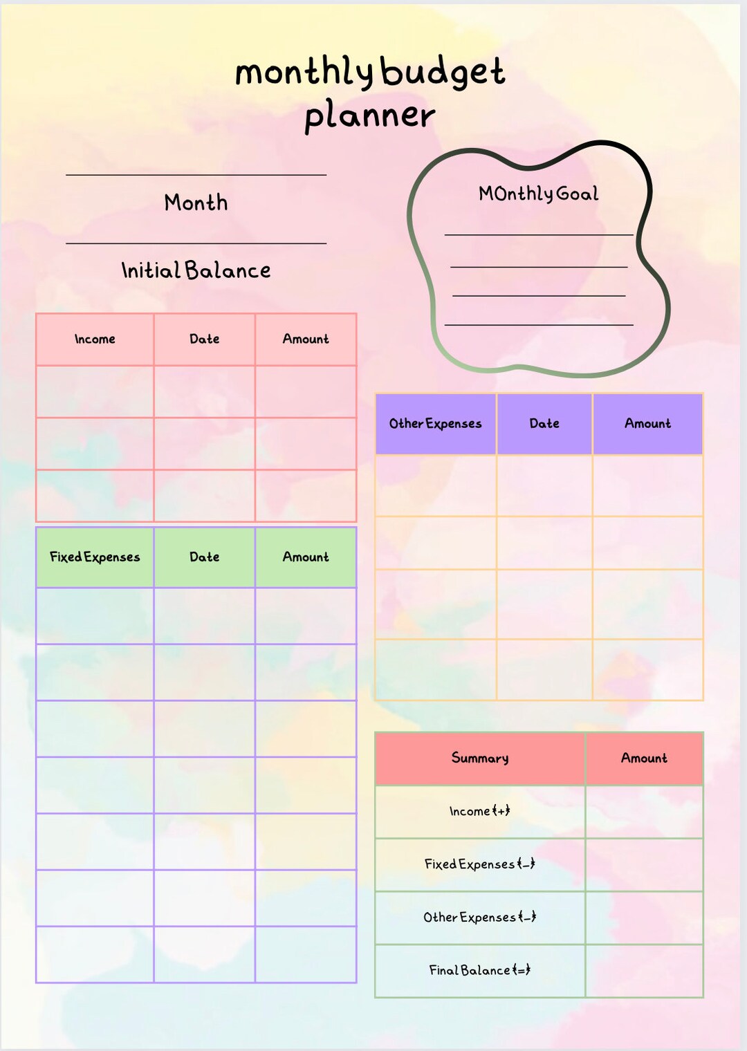 Cute Personal Monthly Budget Planner - Etsy