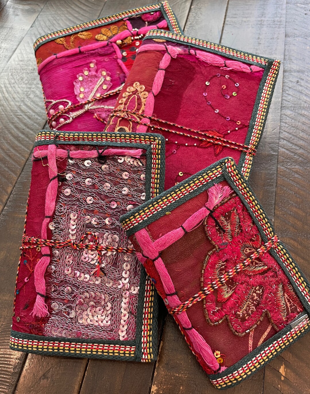Journals Set of 4 | Handmade Journals From India | Fabric Sari Journals ...