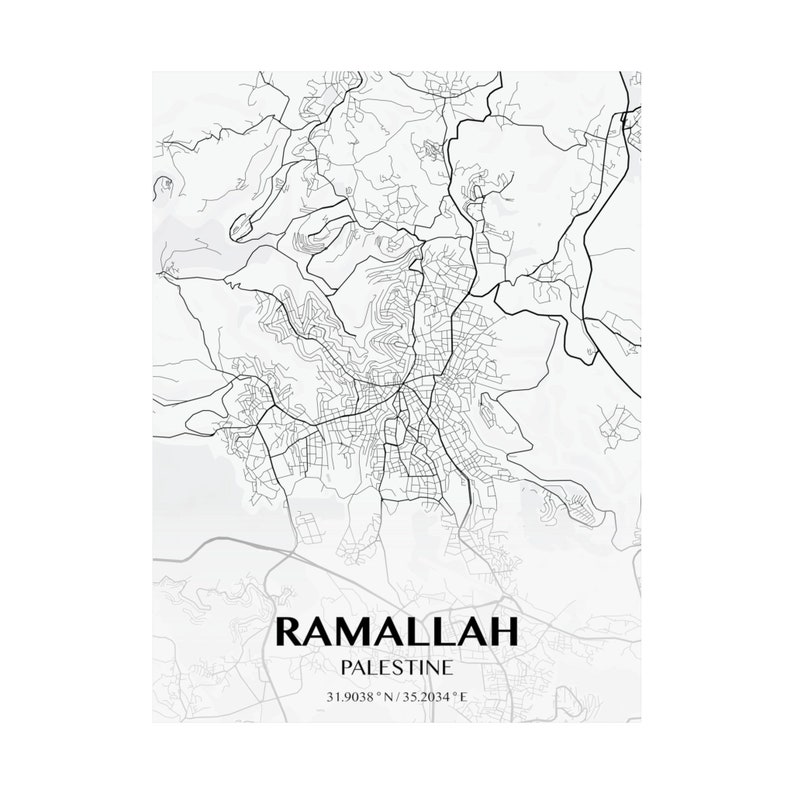 Ramallah Map Poster, Palestine Poster, Palestine Wall Decor, Ramallah ...
