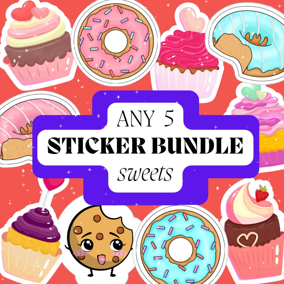 5 Sweets Themed Foodie Sticker Bundle Set Snack Stickers Chocolate ...