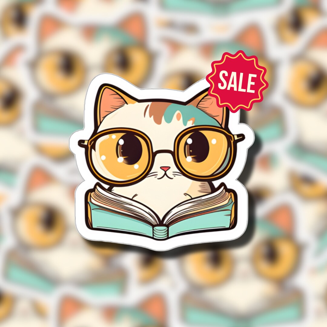 Custom Personalized Sticker Cute Cats Book Lover Kitten Stickers Pets ...