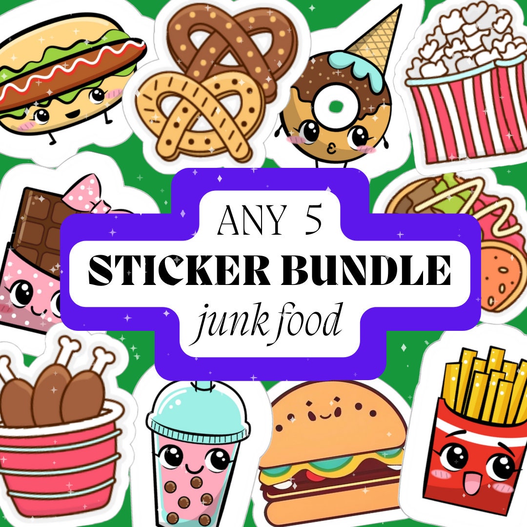 5 Junk Food Themed Foodie Sticker Bundle Set Snack Stickers Fast Food ...