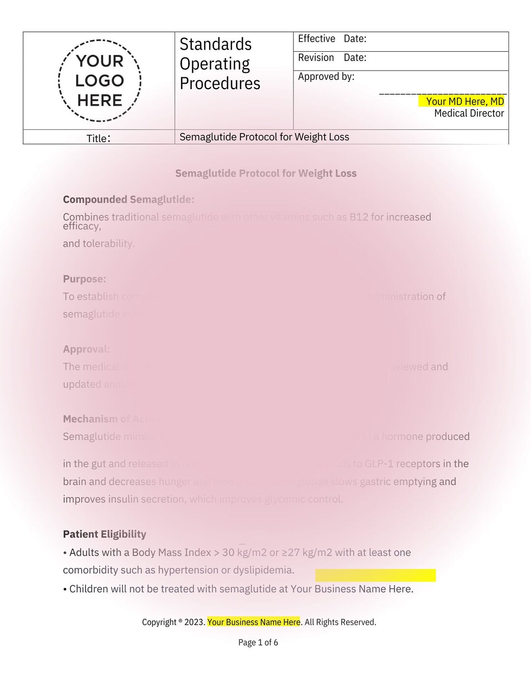 Semaglutide Protocol- Standard Operating Procedures- SOP- Policy ...