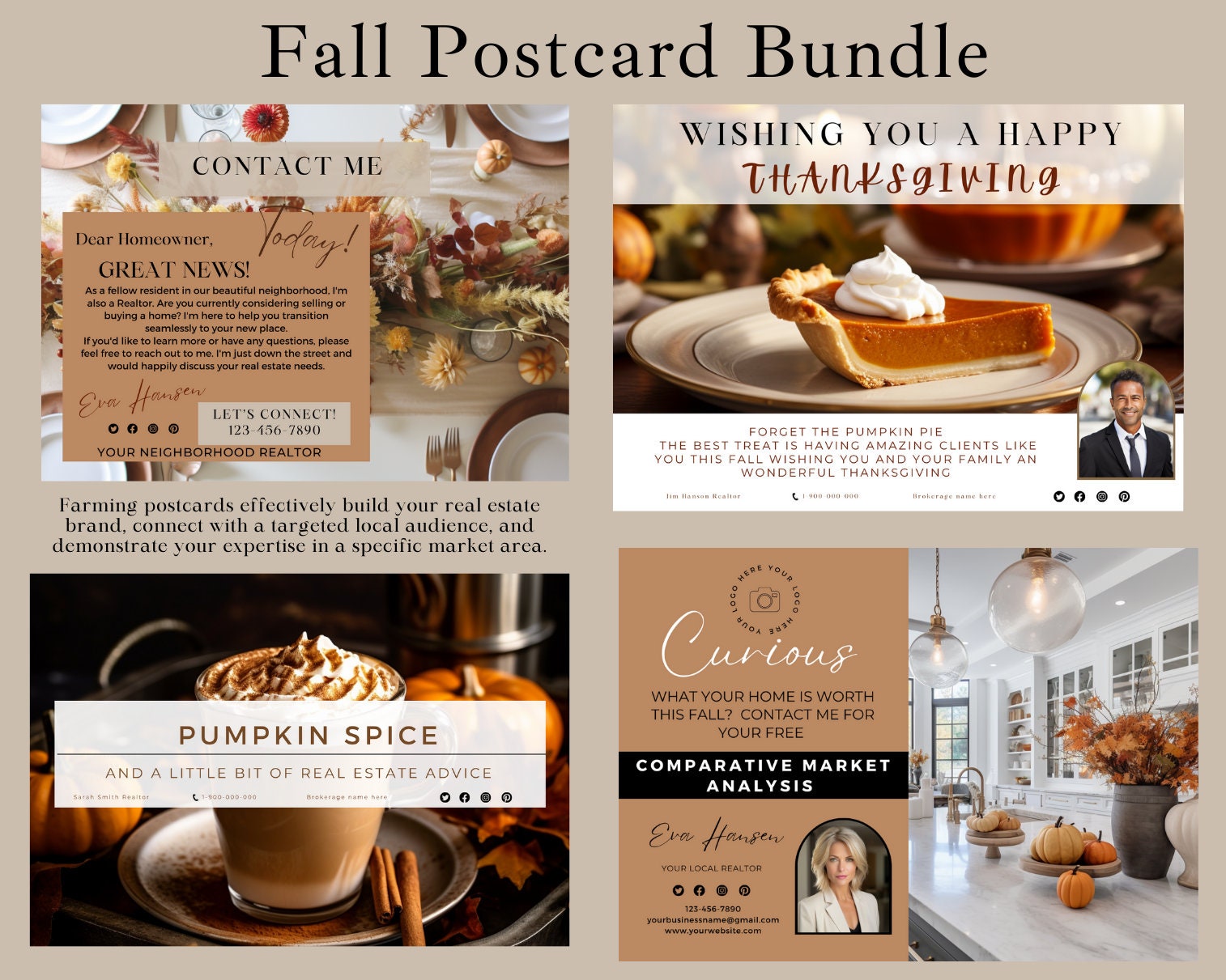 Fall Real Estate November Postcard Bundle, Pumpkin Spice and Real ...