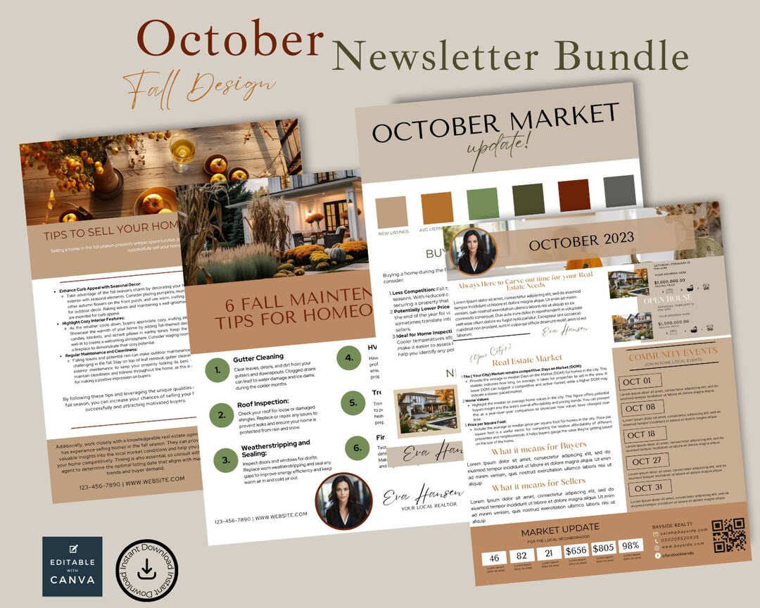 Fall Newsletter Template for Real Estate Agents for Modern Realtors ...