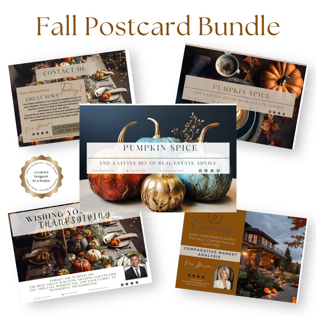 Fall Real Estate November Postcard Bundle, Pumpkin Spice and Real ...