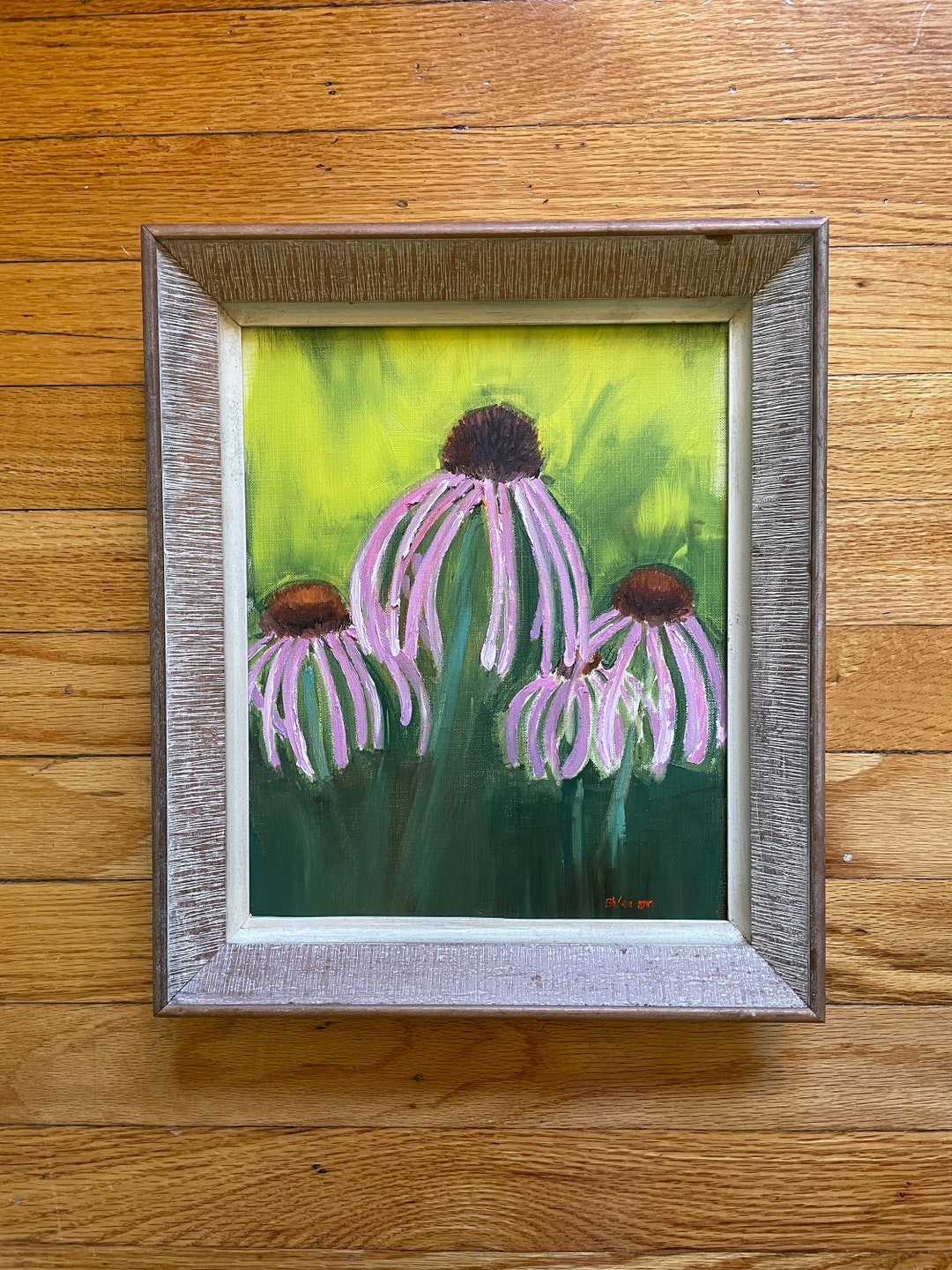 Holy Echinacea- Original Signed Oil Painting Vintage Frame 9x11 Canvas ...
