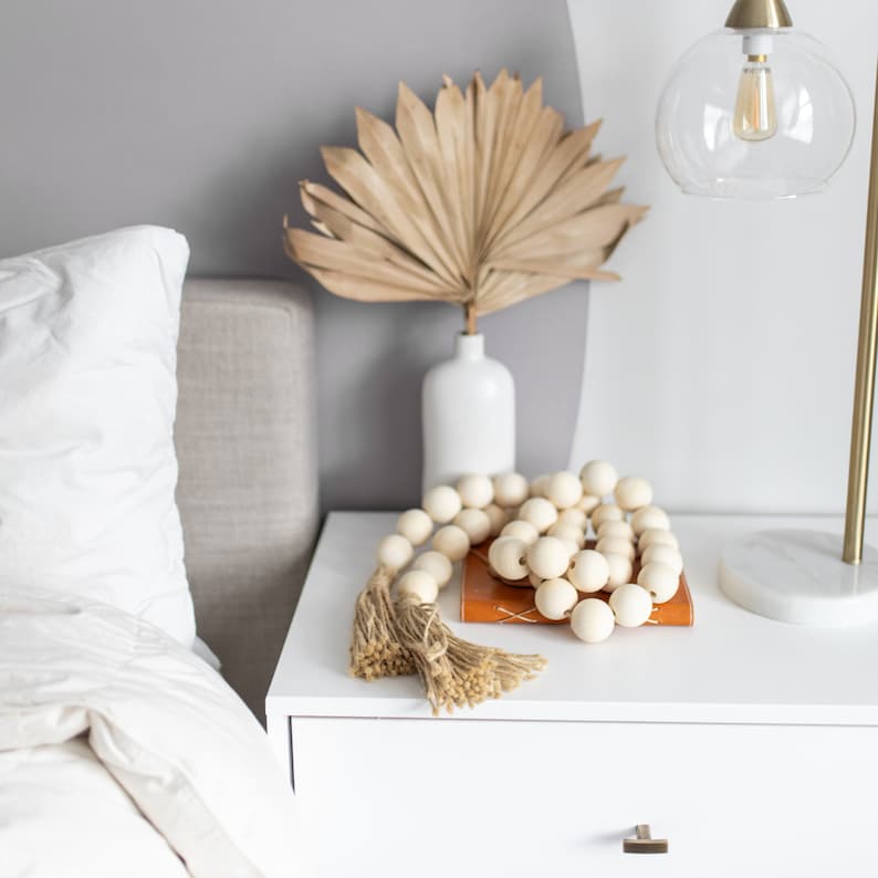 Extra Large Natural Wood Bead Garland With Tassel I Farmhouse Wood Bead ...