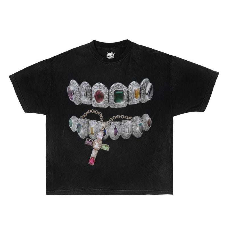 Grillz Cross Chain Garment-dyed Boxy Tee Black Shirt Opium, Y2k ...
