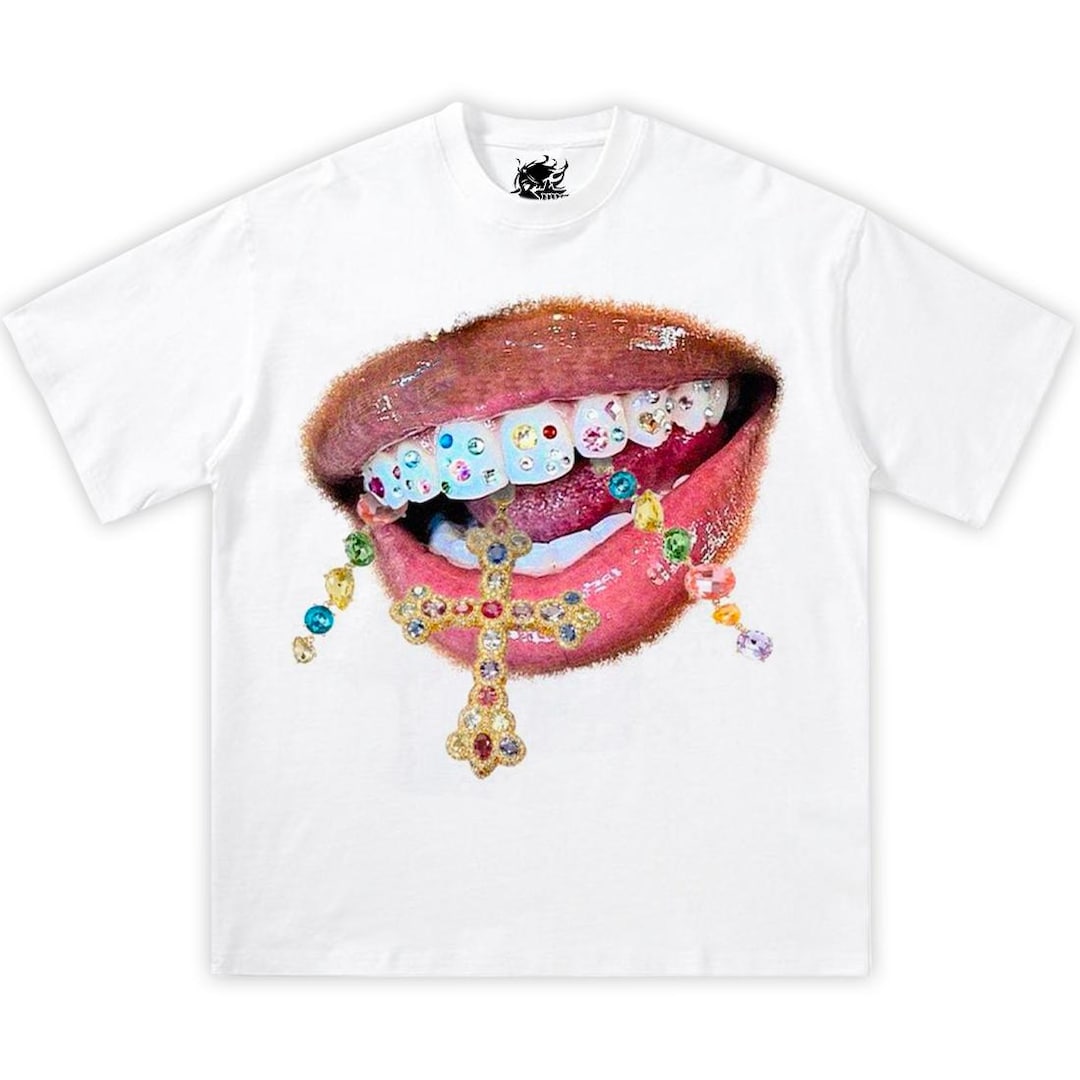 Glossy Jewelry Mouth Graphic Boxy T-shirt, Oversized, Graphic, T-shirt ...