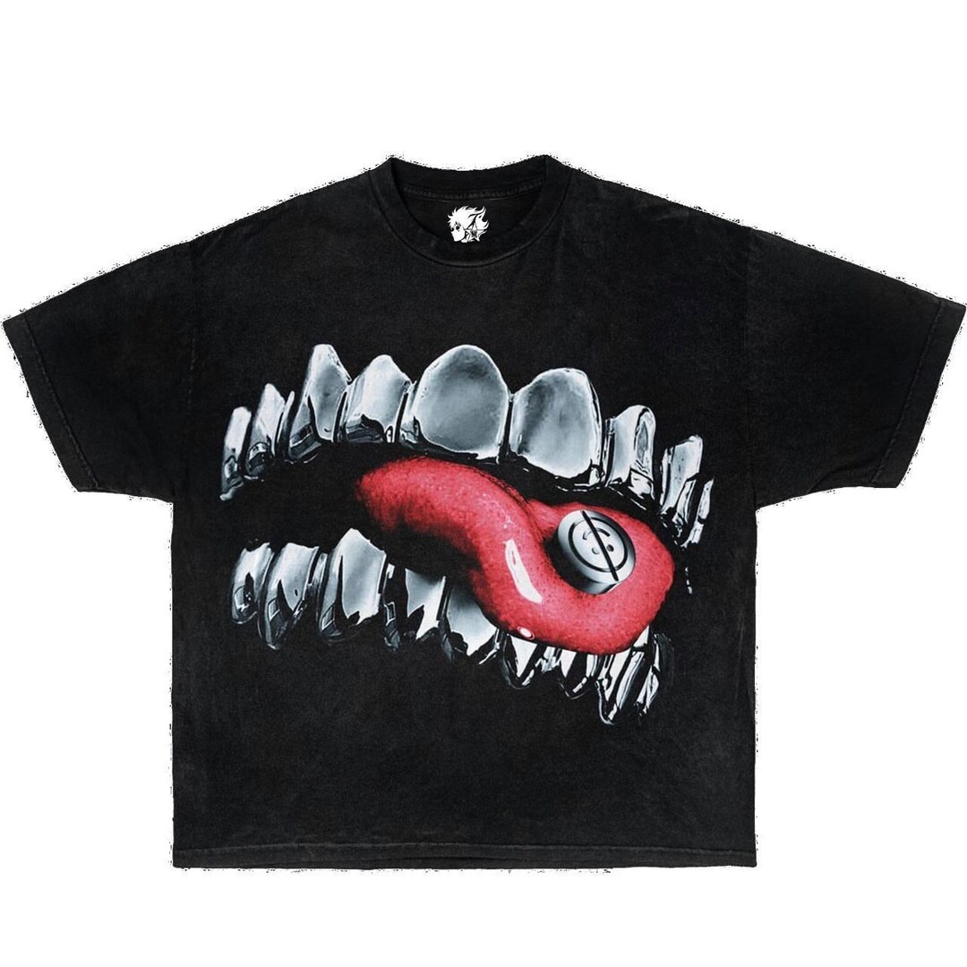 Grillz Unhappy Tablet Garment-dyed Boxy Tee Black Shirt Opium, Y2k ...