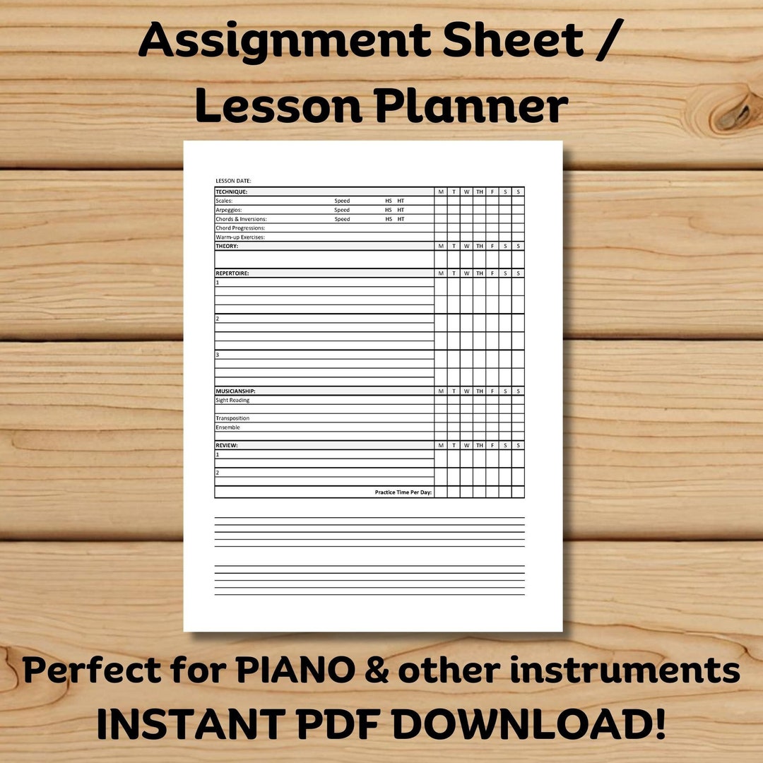 Music Assignment Sheet (piano or Other Instruments), Music Lesson ...