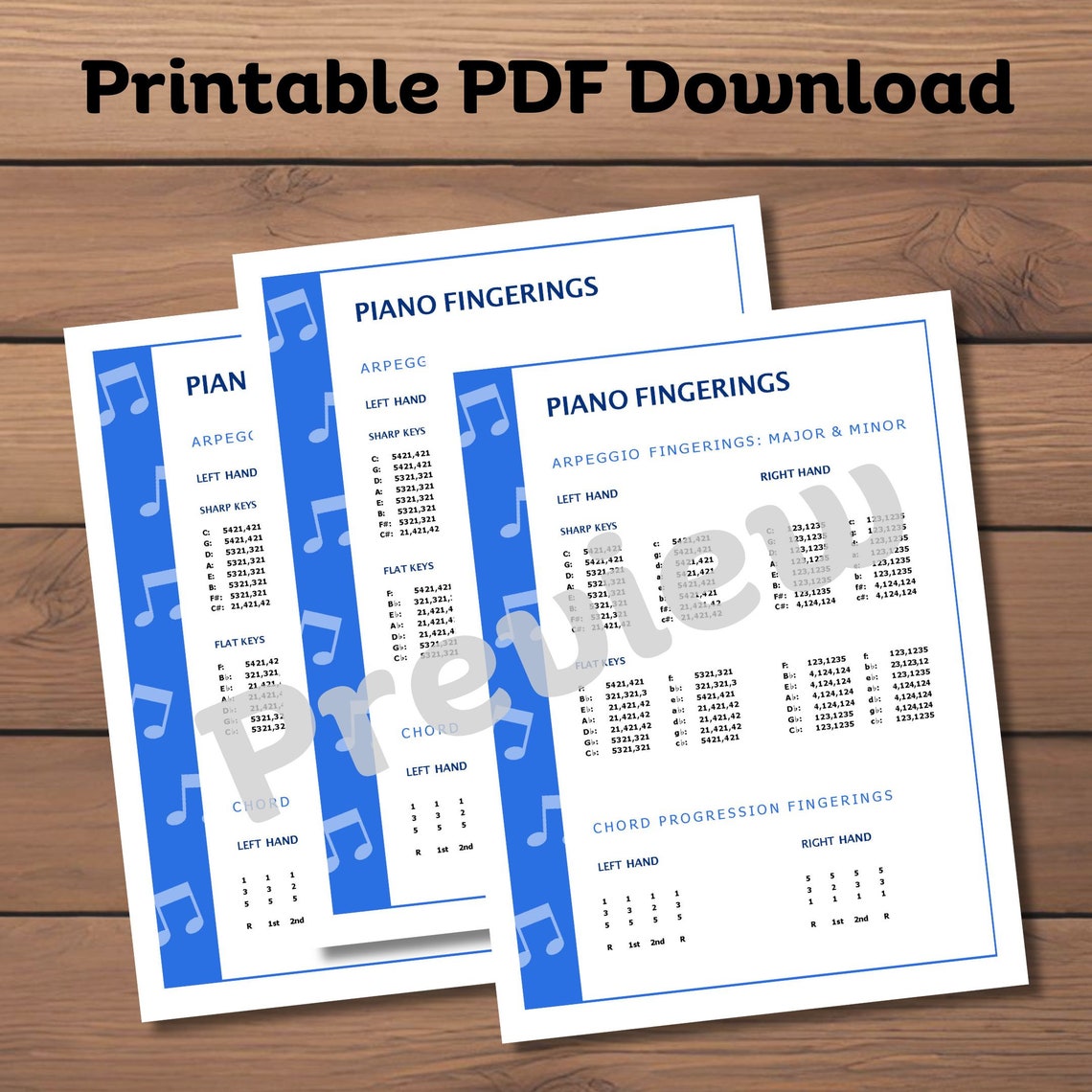 Piano Fingerings for Arpeggios and Chord Progressions, Printable ...