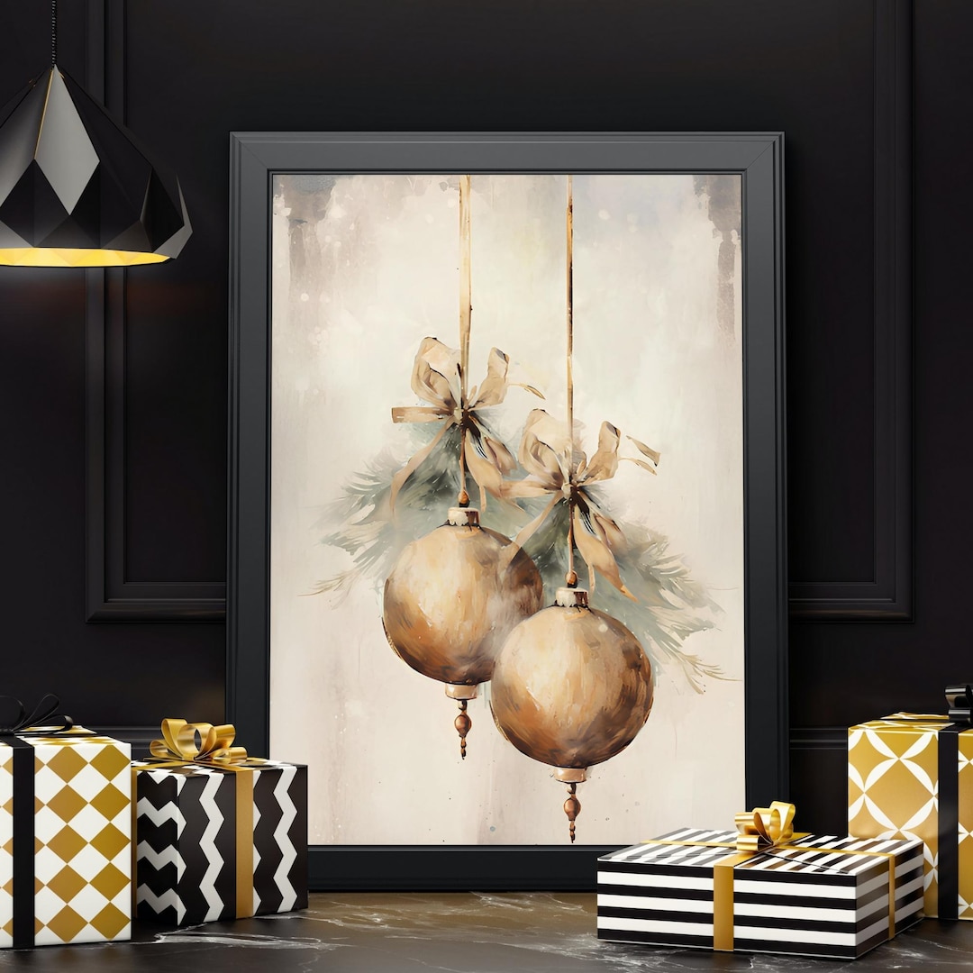 Christmas Vintage Ornaments Printable Wall Art, Christmas Bells Prints ...