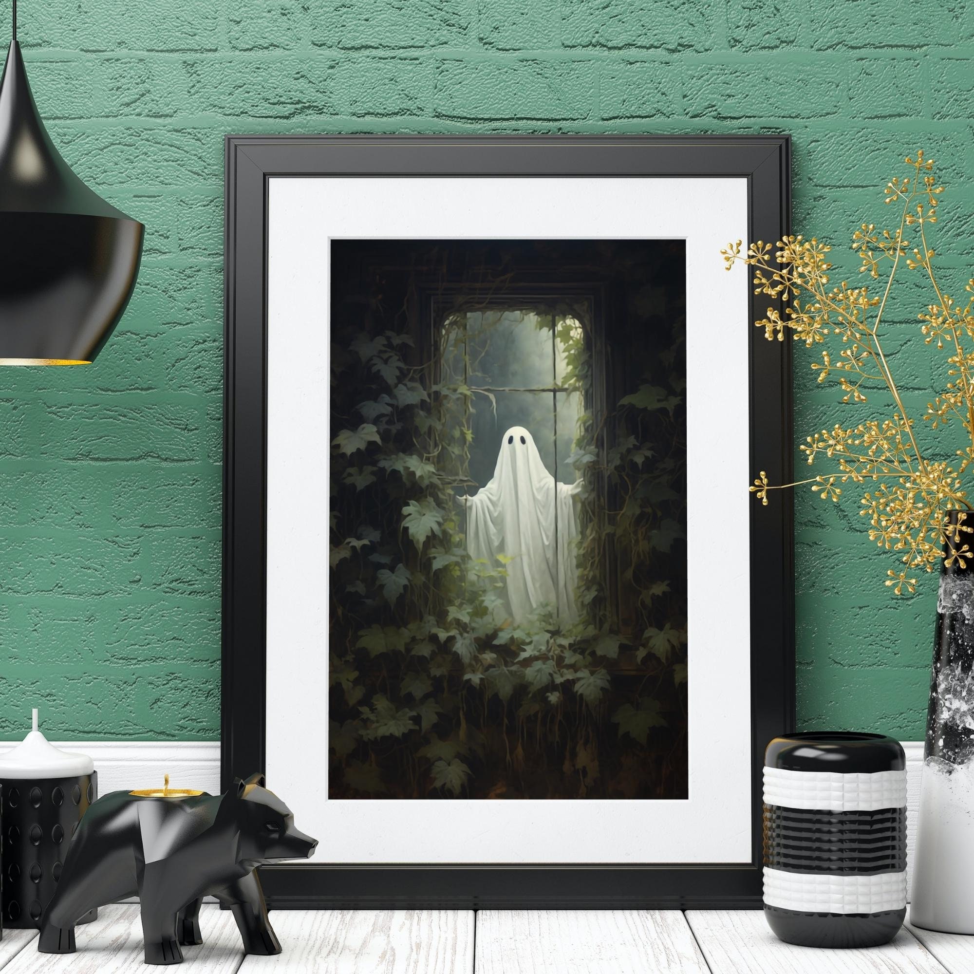 Vintage Ghostly Halloween Wall Art Printable Ghost in the Window of the ...