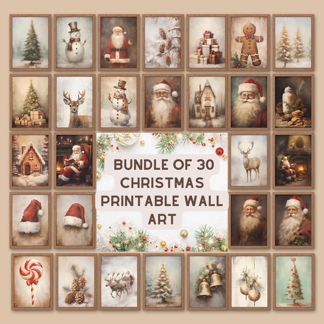 Vintage Christmas Print Set,winter Gallery Wall Set,30 Christmas Prints ...