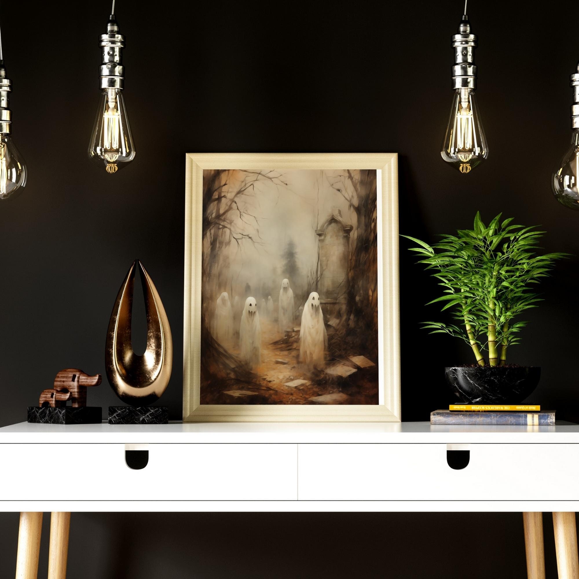 Halloween Vintage Ghosts in the Cemetery Wall Art Printable Spooky ...