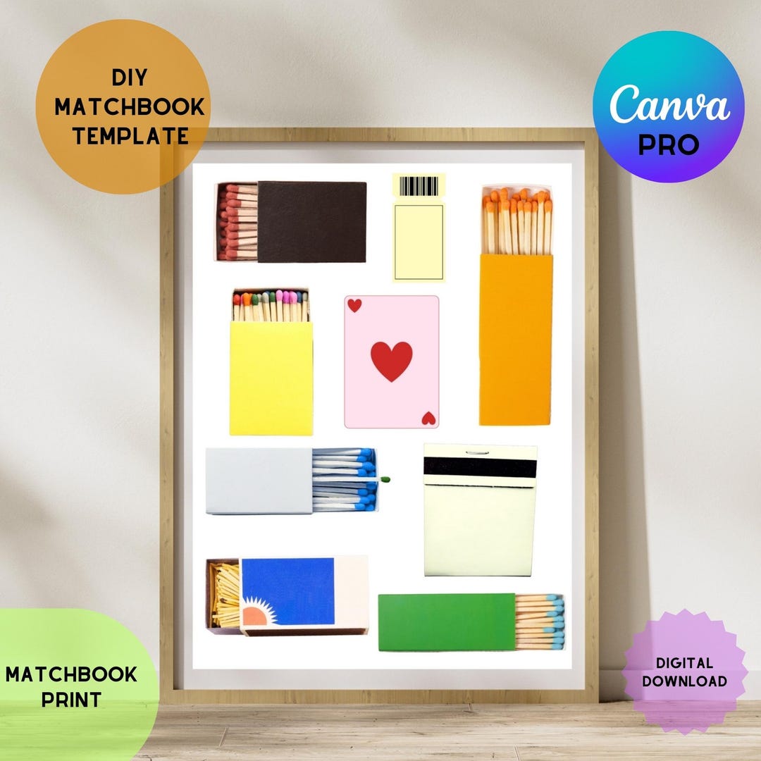 Matchbook Template Poster Art,diy Matchbook Template,matchbox Digital ...