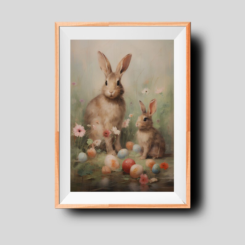 Vintage Spring Easter Bunnies Digital Print,spring Rabbits Wall Art ...