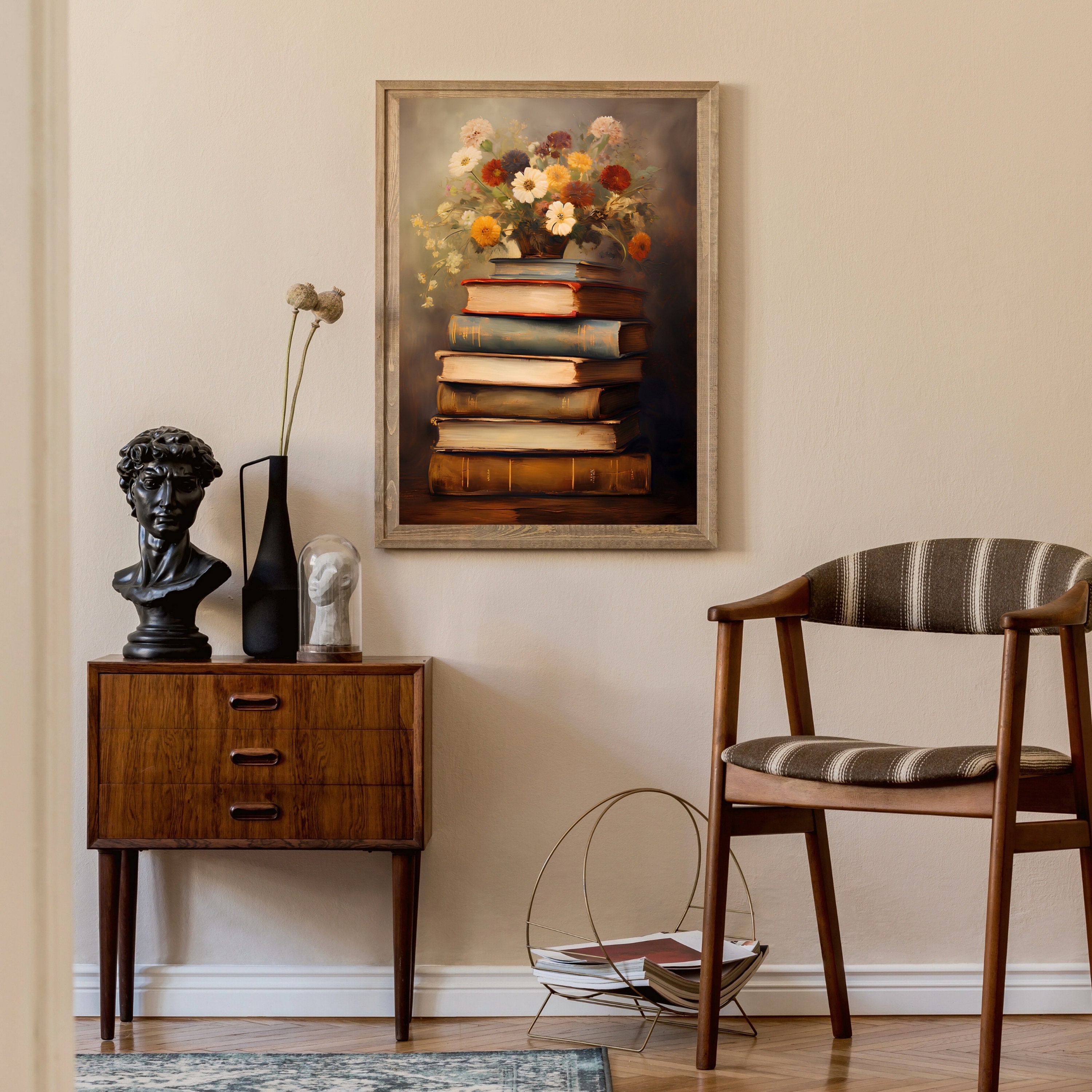 Vintage Book Stack Art Wall Decor,farmhouse Spring Print Spring Decor ...