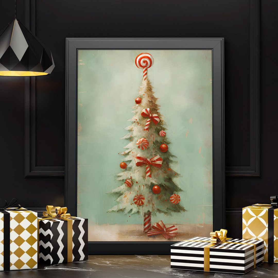 Christmas Candy Tree Wall Art,candy Cane Prints,vintage Christmas Wall ...