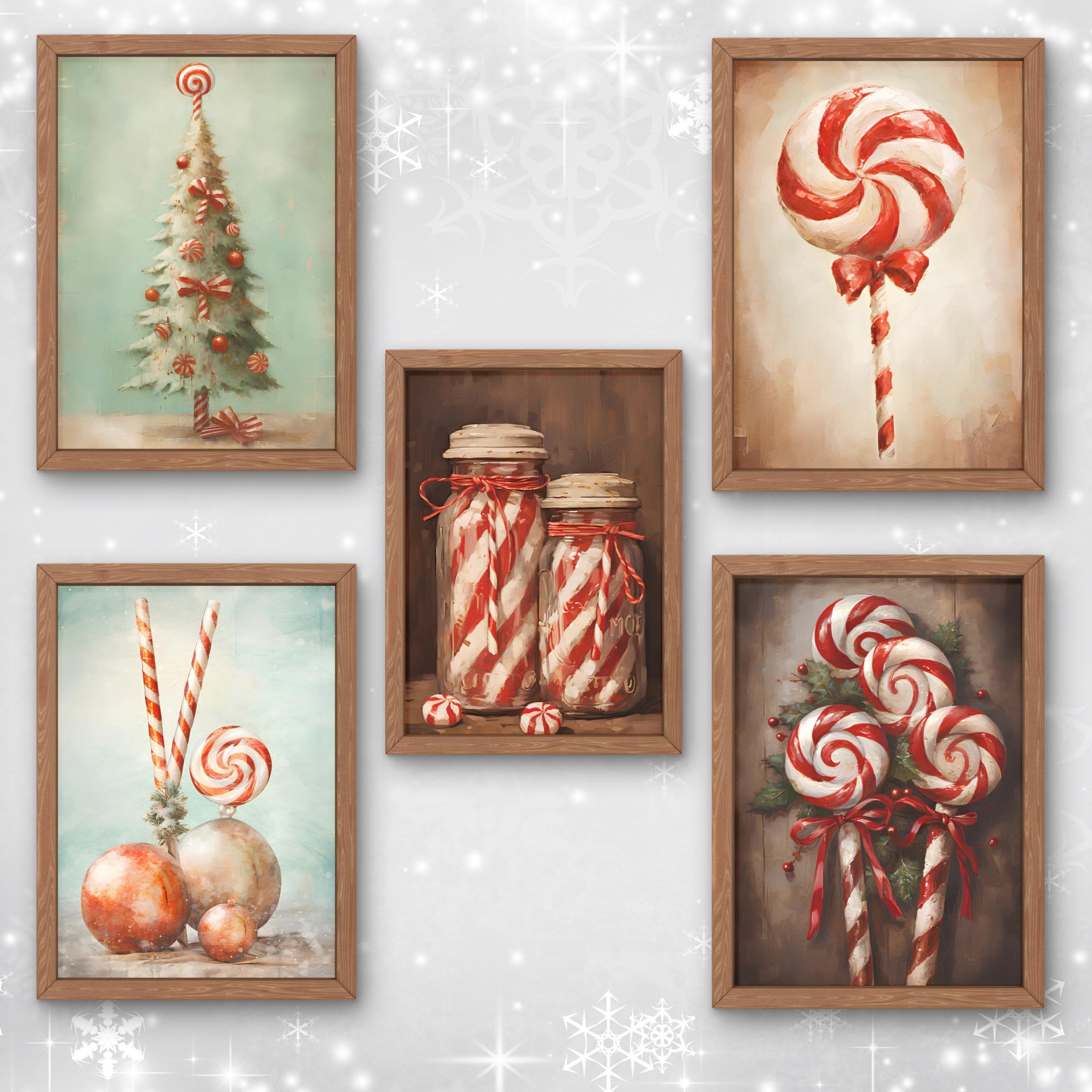 Vintage Christmas Candy Cane Prints Set 5 Rustic Candy Cane Gallery ...