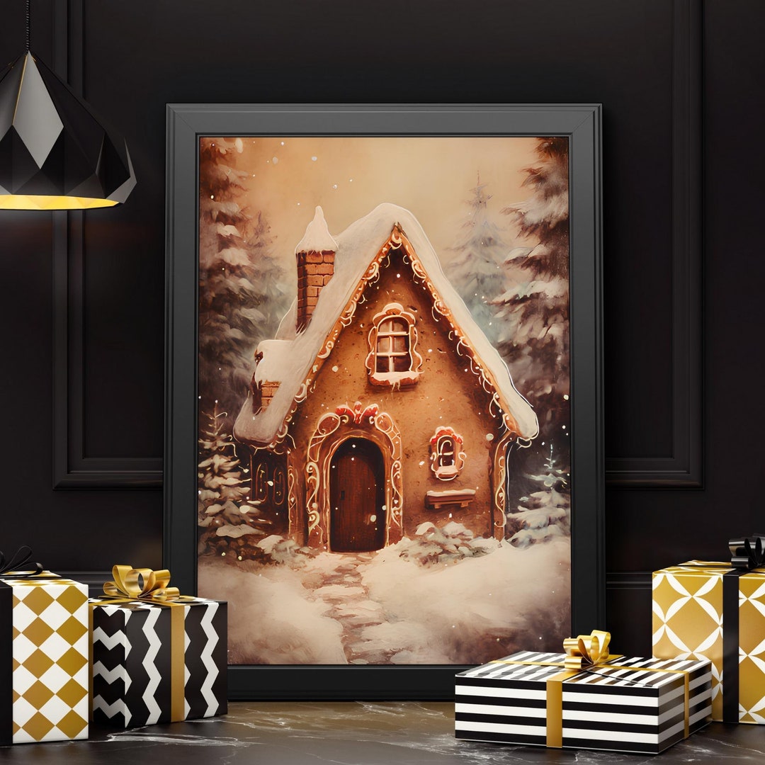 Vintage Christmas Wall Art Printable Ginger Bread House Still Life ...