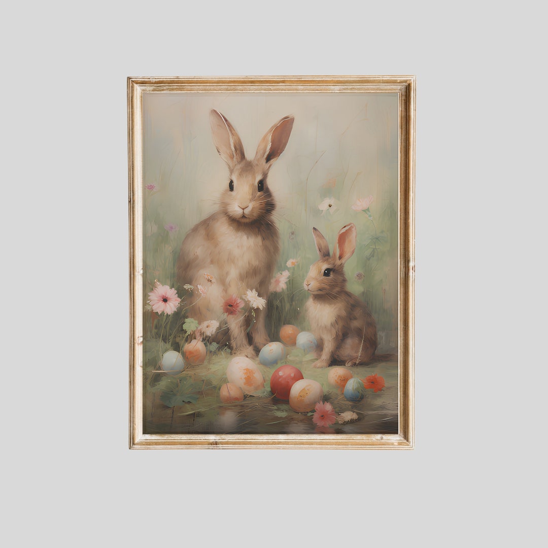 Vintage Spring Easter Bunnies Digital Print,spring Rabbits Wall Art ...