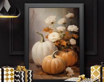 Halloween Wall Decor Printable Pumpkin Still Life Painting Rustic Fall ...