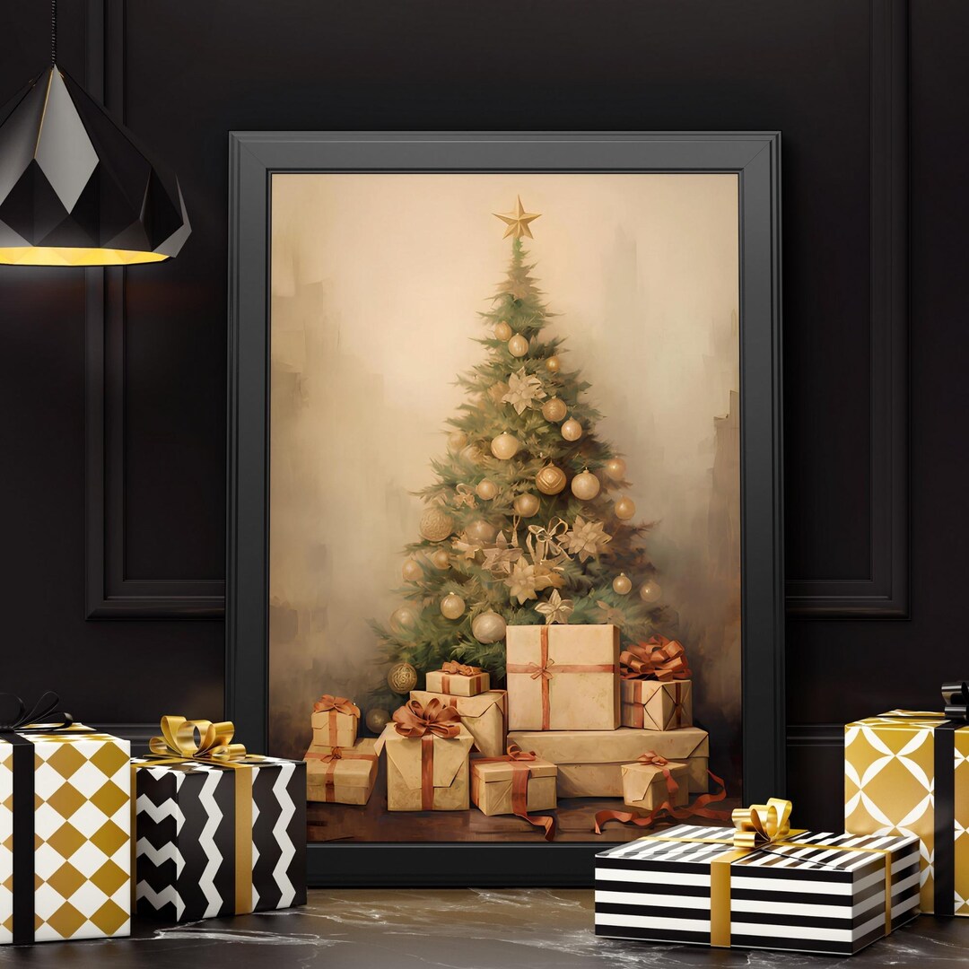 Vintage Christmas Tree With Gifts Wall Art,christmas Tree Printable ...