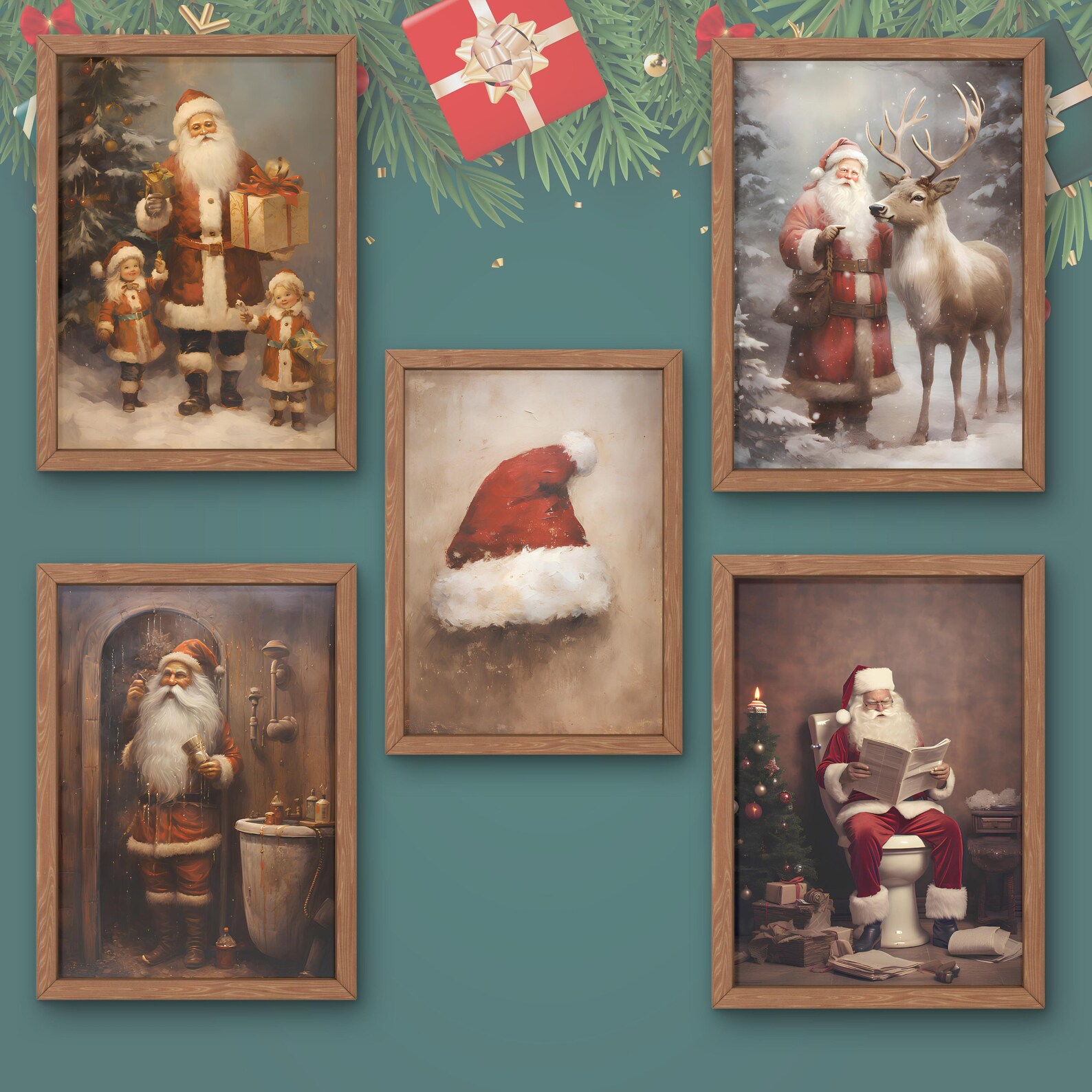 Vintage Santa Claus Gallery Wall Print Set ,santa Still Life Decor ...