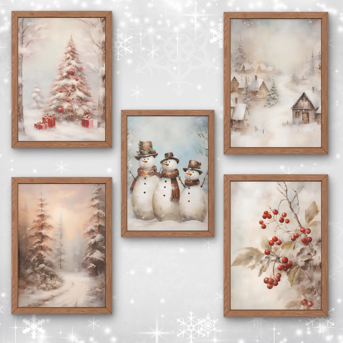 Vintage Christmas Winter Prints,rustic Winter Gallery Wall Set,winter ...