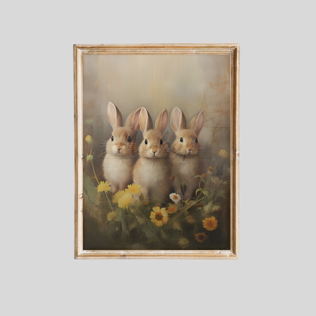 Spring Cute Bunny Rabbits Wall Art Spring Happy Easter Rabbits Wall ...
