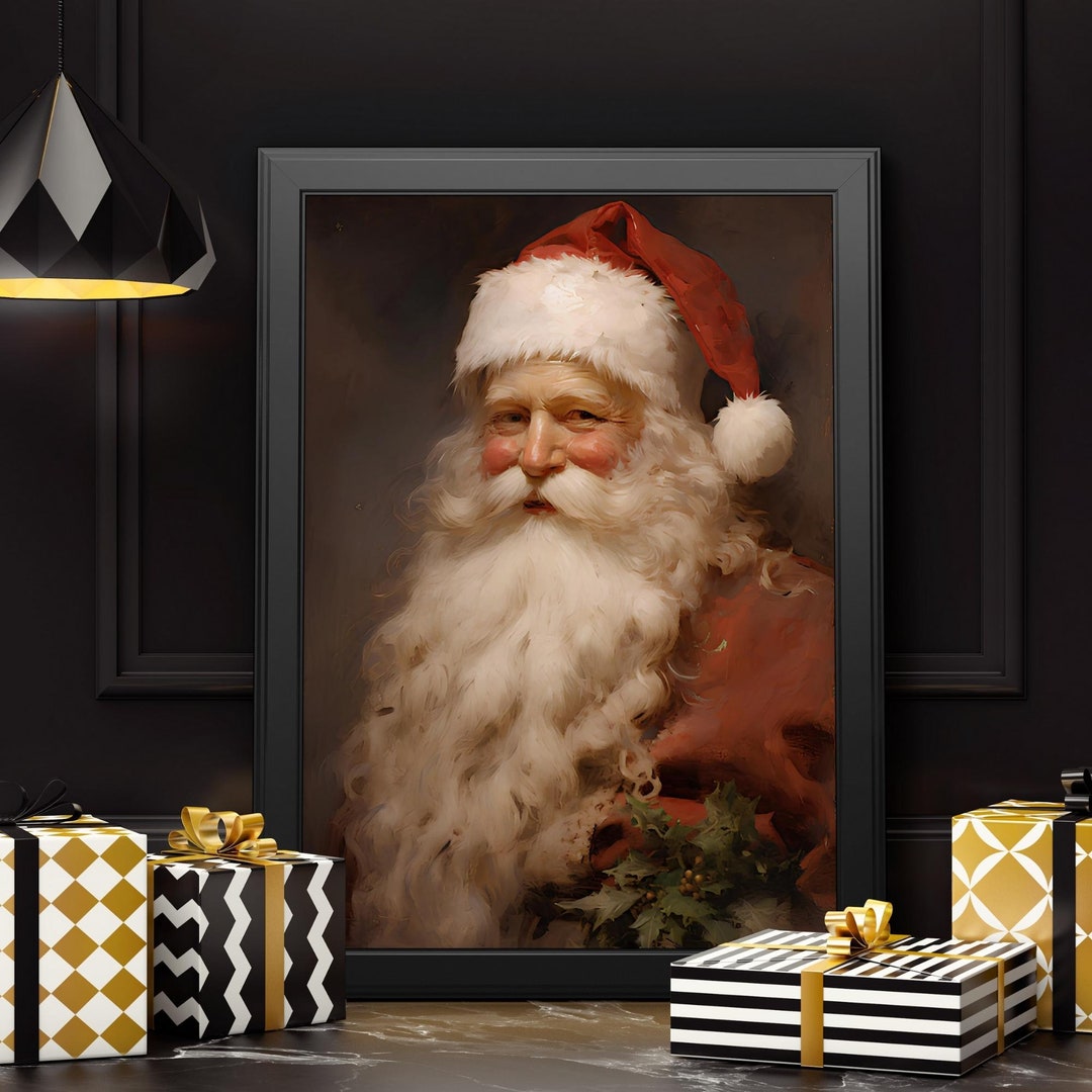 Christmas Wall Decor Printable Vintage Santa Claus Painting, Rustic ...