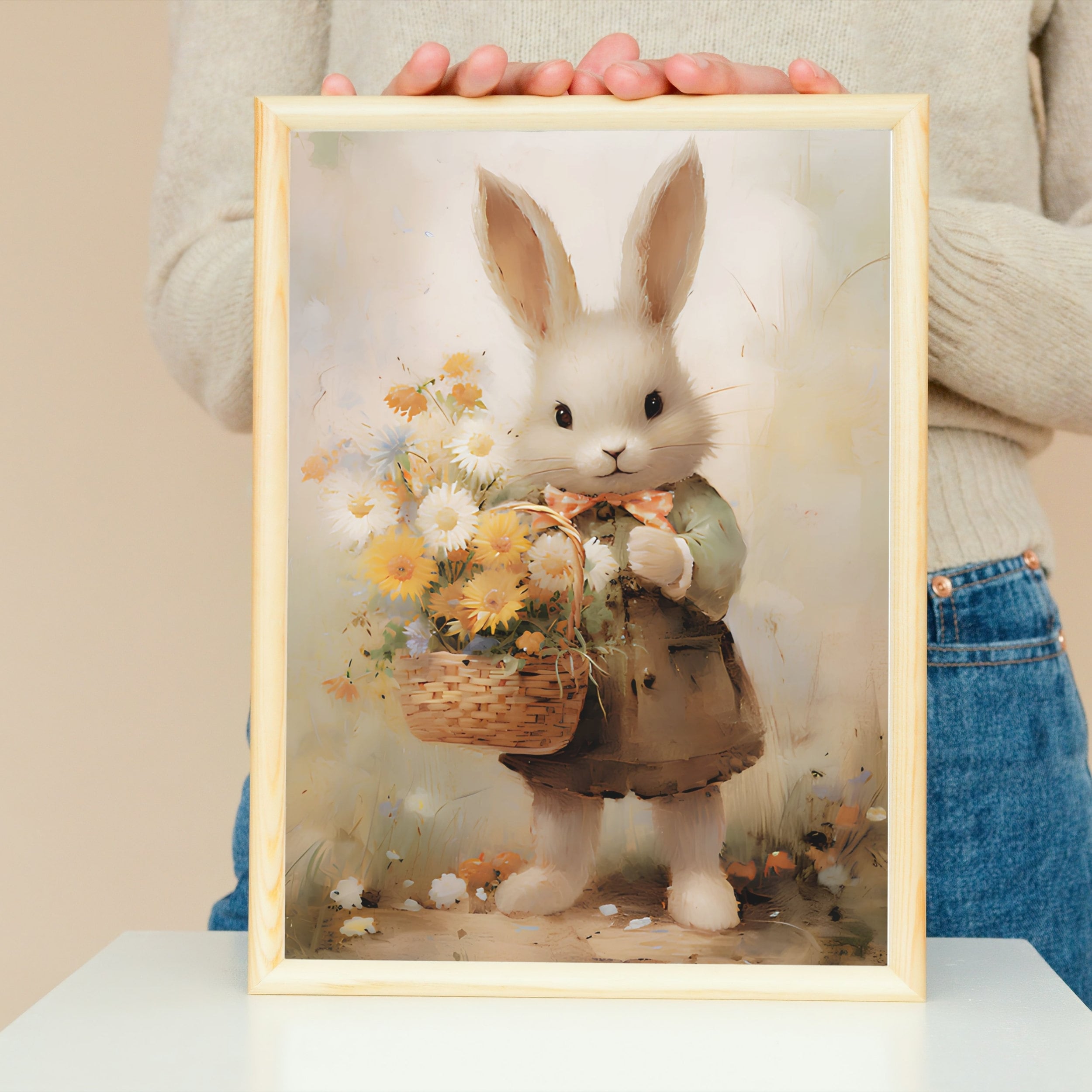 Vintage Spring Easter Cute Bunny Wall Art Spring Prints Easter Wall ...