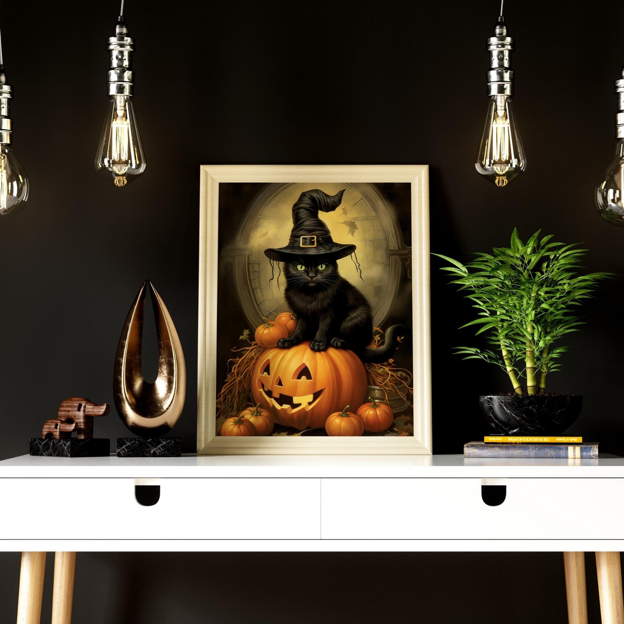 Black Witch Cat Halloween Vintage Printable Wall Art Halloween Print ...