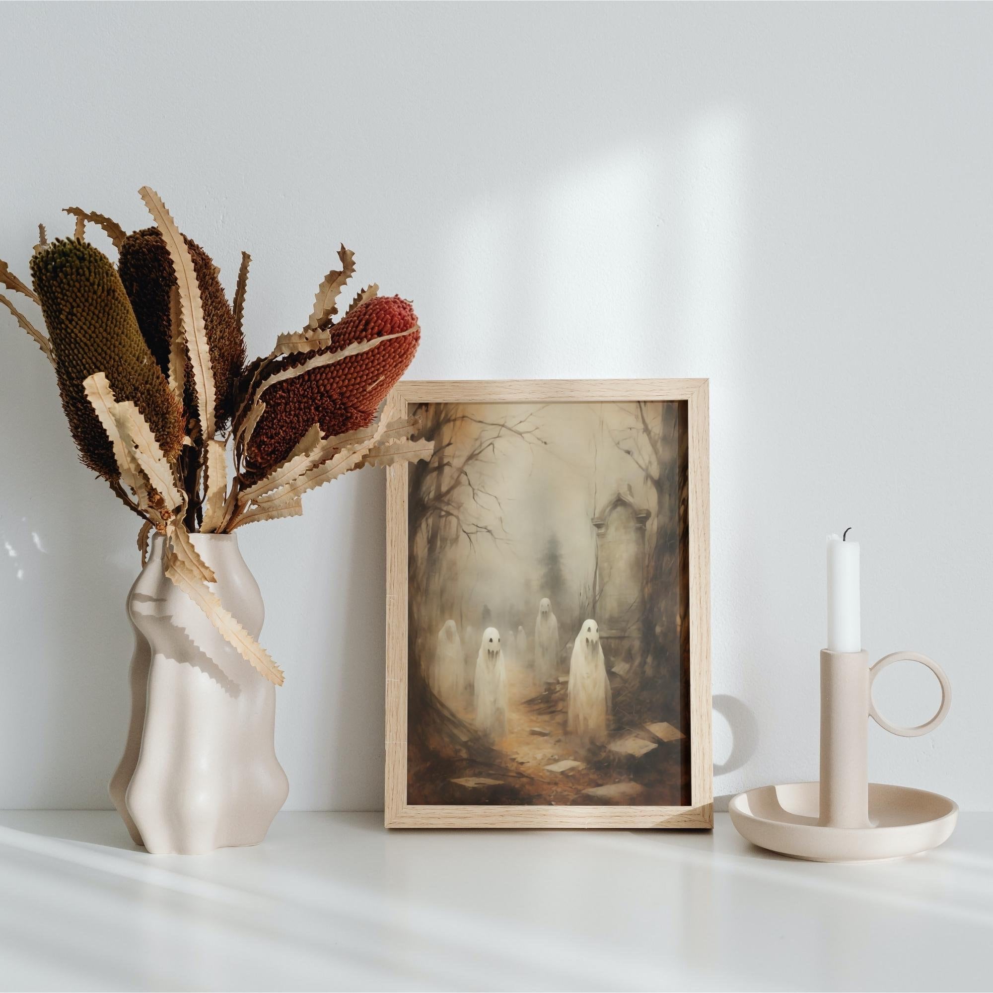 Halloween Vintage Ghosts in the Cemetery Wall Art Printable Spooky ...