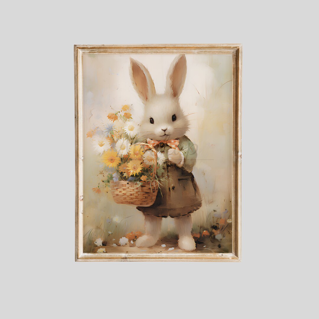 Vintage Spring Easter Cute Bunny Wall Art Spring Prints Easter Wall ...