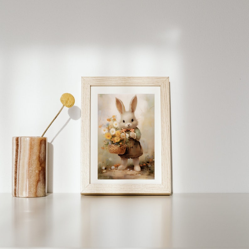 Vintage Spring Easter Cute Bunny Wall Art Spring Prints Easter Wall ...