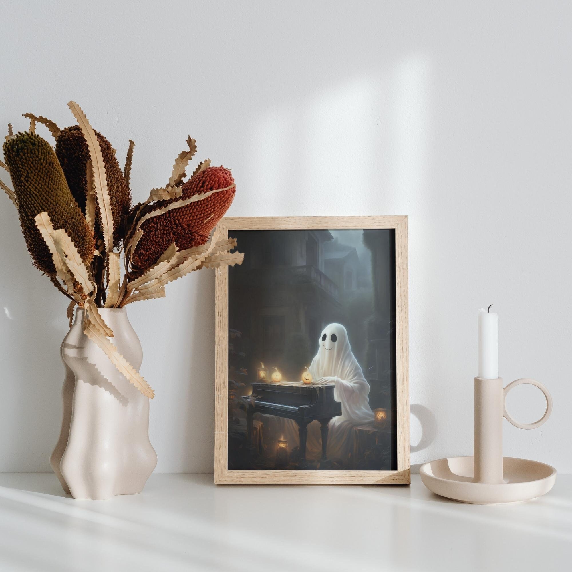 Vintage Halloween Wall Art Printable Decor Cute Ghost Playing the Piano ...