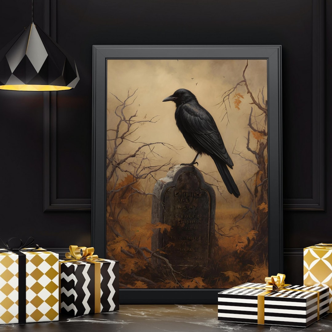 Halloween Vintage Crow in the Cemetery Spooky Season Printable Wall Art ...