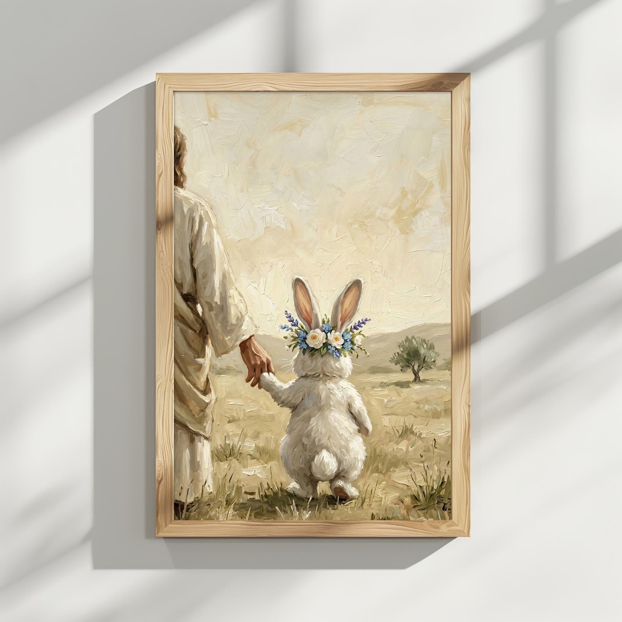 Jesus and Easter Bunny Wall Art, Christian Spring Decor, Savior Holding ...